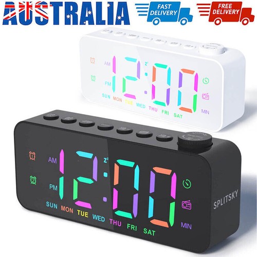 Smart LED Digital Alarm Clock RGB Time Display FM Radio Bedside Snooze ...