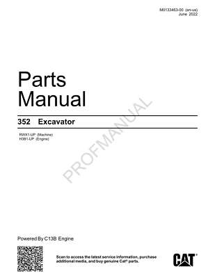 Caterpillar Cat 352 Excavator Parts Catalog Manual ser RWX1-Up H3B1-Up ...