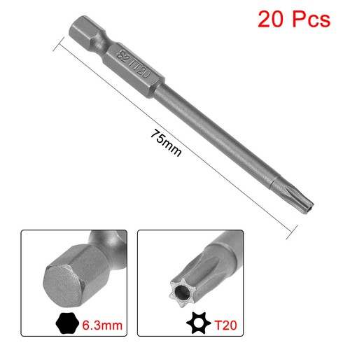 20pcs 75mm 1/4" Hex Shank T20 Magnetic Torx Head Security Screwdriver ...