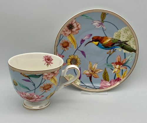 Grace's Teaware Teacup and Saucer Spring Flowers Hummingbird Blue ...