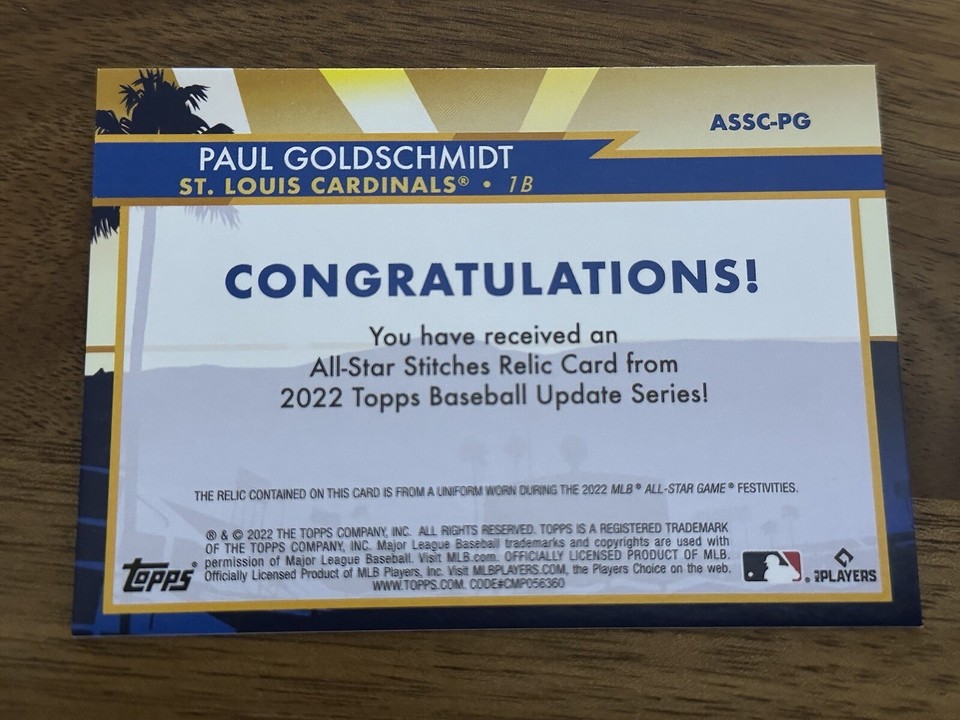 2022 Topps Update Paul Goldschmidt ASSC-PG All-Star Game Relic ...