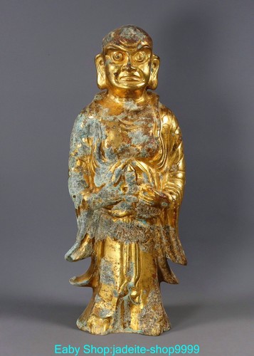 13.3" Old Dynasty Bronze Gold Rohan lohan Arhat Damo Dharma Buddha ...