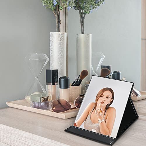 Folding Travel Mirror, PU Portable Adjustable Rectangular Ultrathin ...