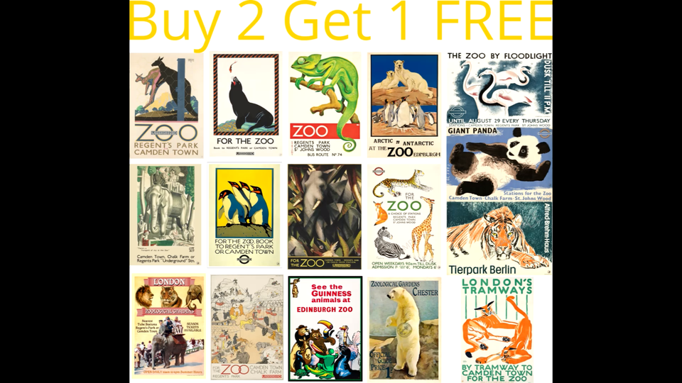 Vintage Poster London ZOO Lynx Cats Camden Tramway Advert Art Deco ...