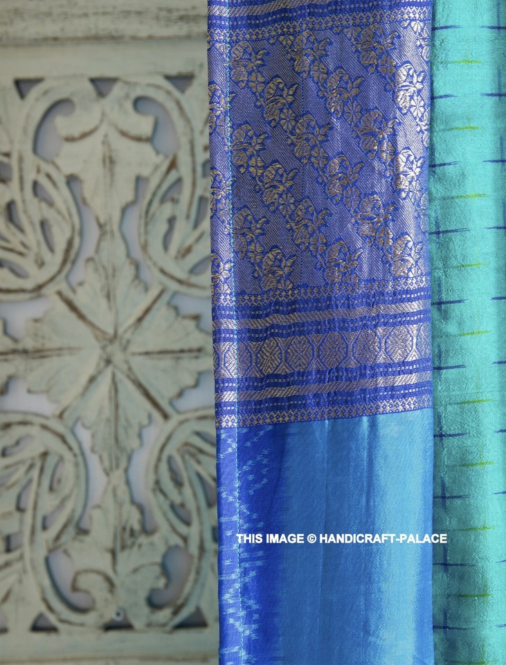 2 Pcs Indian Vintage Sari Patchwork Curtain Drape Window Decor Silk ...