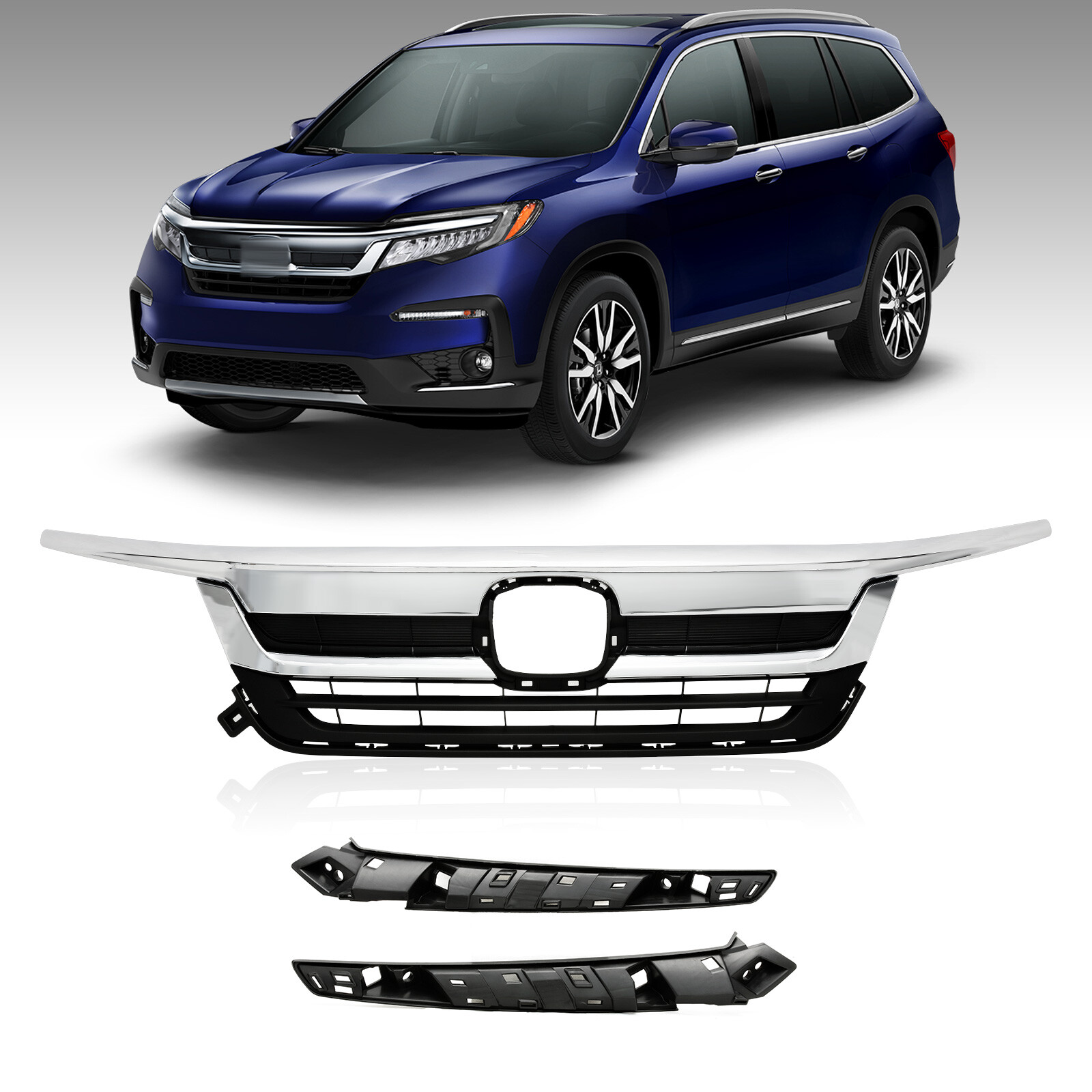 Front Bumper Grille For 2019 2020 2021 Honda Pilot Grill w/ Chrome ...