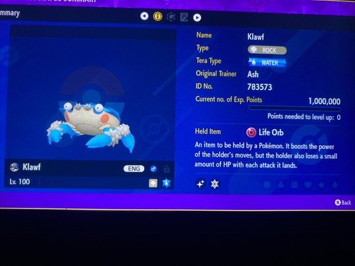 Pokemon Scarlet And Violet Shiny Klawf 6IV Battle Ready Fast Delivery ...