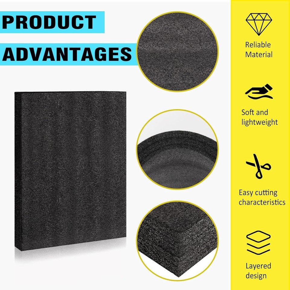4 PACK 12x16x0.5 INCH Black Polyethylene Foam Sheets Thick Padding for ...