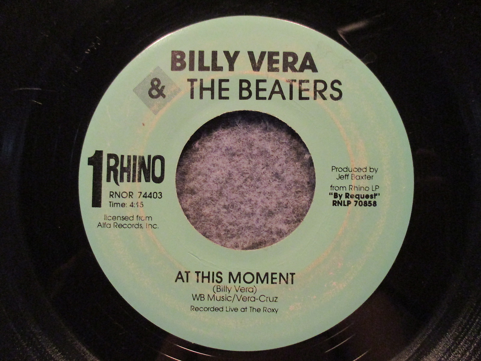 45 RPM 7" Record Billy Vera & The Beaters At This Moment Rhino RNOR ...