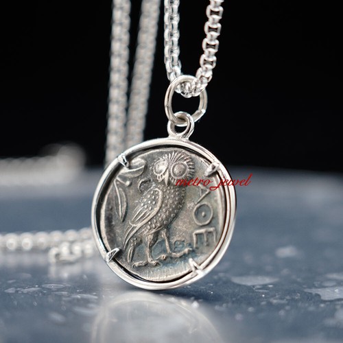 Womens Mens Vintage Copper Ancient Greek Owl Bird Athena Coin Pendant ...