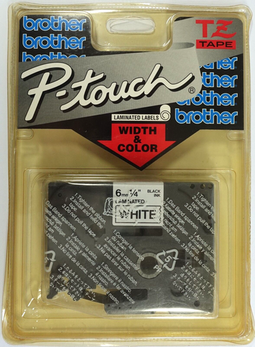 Brother P-Touch TZ211 Tape 6mm, 1/4” Black Ink on White Laminated Tape ...