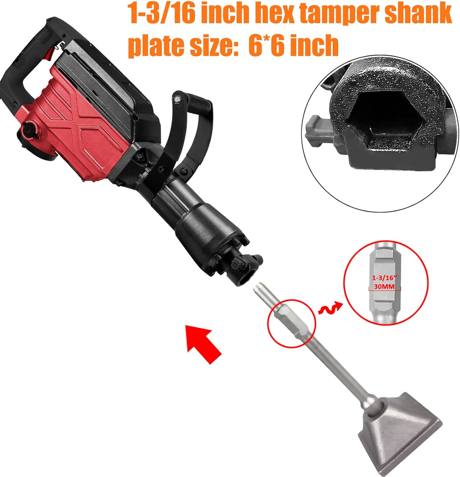 Jack Hammer 1-3/16 inch 30mm Tamper Shank and Plate, Dirt Tamper 6 x 6 ...