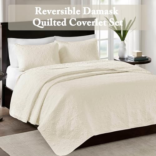 Quebec Quilt Set - Luxurious Damask Stitching Design, Cotton Full/Queen ...