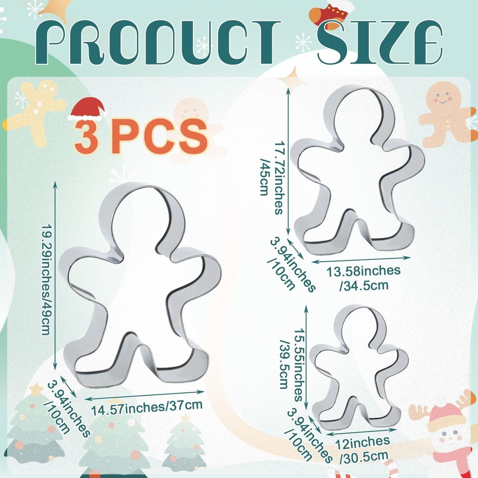 Set of 3 Oversized Gingerbread Men Silver Gingerbread Men Cookie Cutter ...