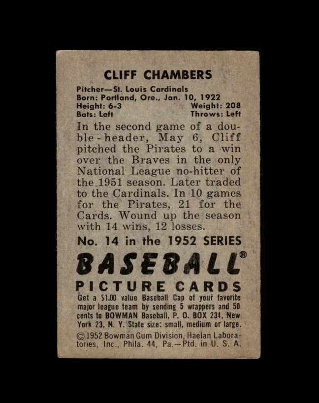 1952 Bowman Set-Break # 14 Cliff Chambers VG-VGEX *GMCARDS* | eBay