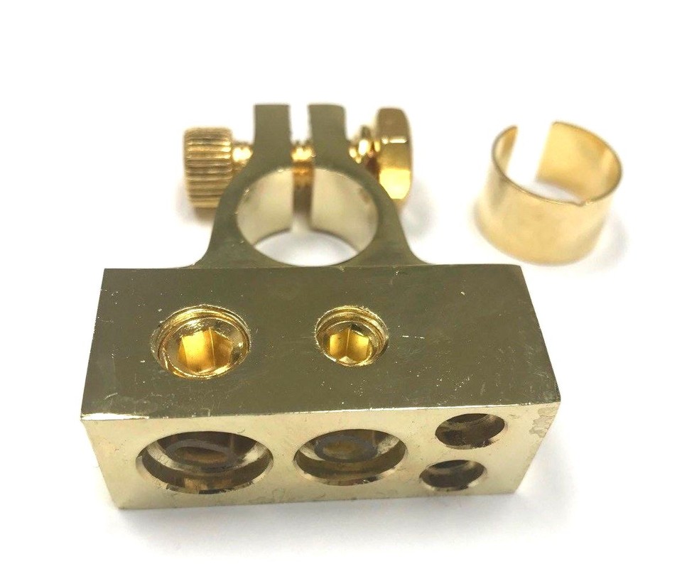 2pc Gold Battery Terminal (1) 1/0 (1) 4awg (2) 8awg output with ...