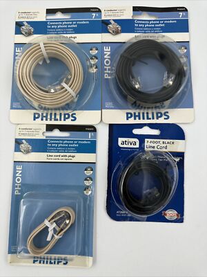 Phillips -Ativa Line Cord With Plugs Beige & Black 7 Foot Lot Of 3 Plus ...