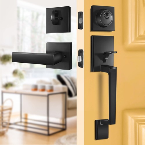 Matte Black Front Door Handle With Single Cylinder Deadbolt Front Door ...