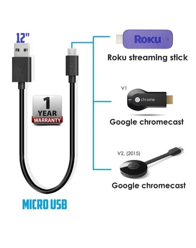 Short MICRO USB Power Cable for Chromecast V1 V2, Roku Express ...