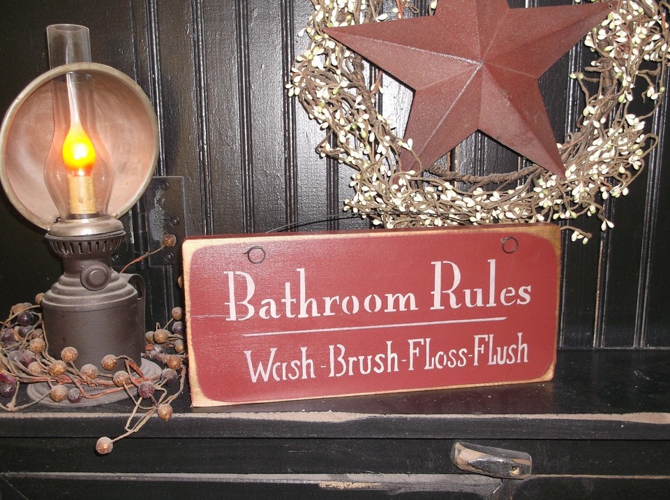 Wood Sign BATH ROOM Prim/Country Distressed Rustic Wood Wall Home Decor ...