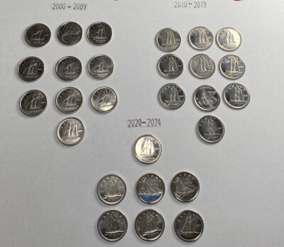 2000 - 2024 Canada Dime 27 Coin Set Collection - High Grade - Blue ...