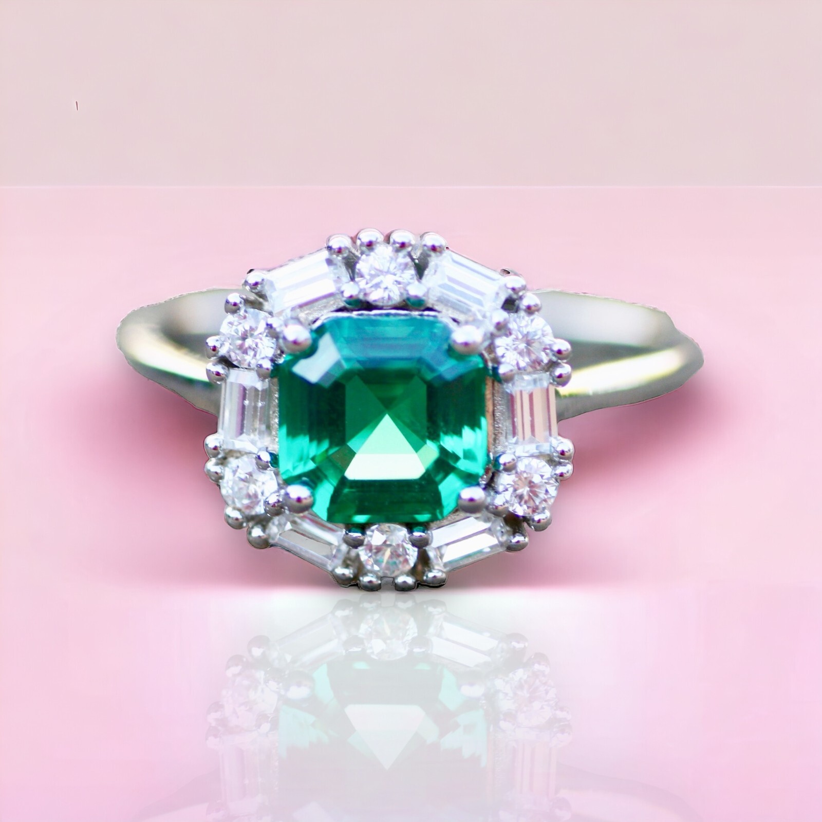 Lab Created Emerald Ring Sterling Silver 925 , May Birthstone , 20th ...