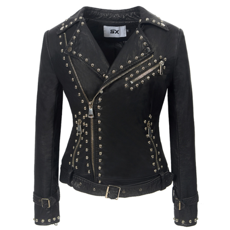 Women's Slim Fit Lapel Rivet Rider Motorcycle Jacket PU Leather 5xl 6xl ...