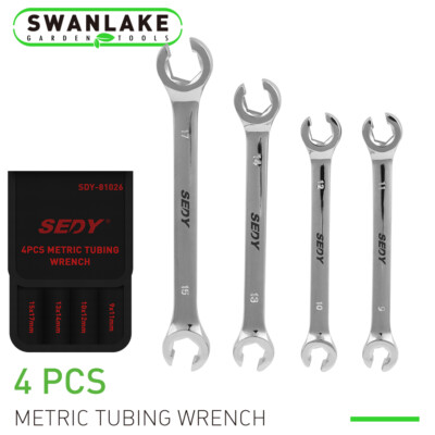 4PC Flare Nut Wrench Fully Polished Metric MM Brake Line Wrenches with ...
