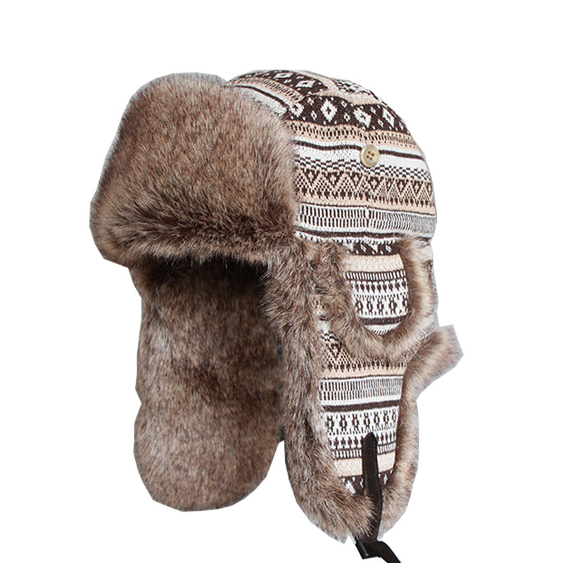 Men Warm Knit Trapper Hat Faux Fur Ear Flap Winter Russian Ushanka Warm ...