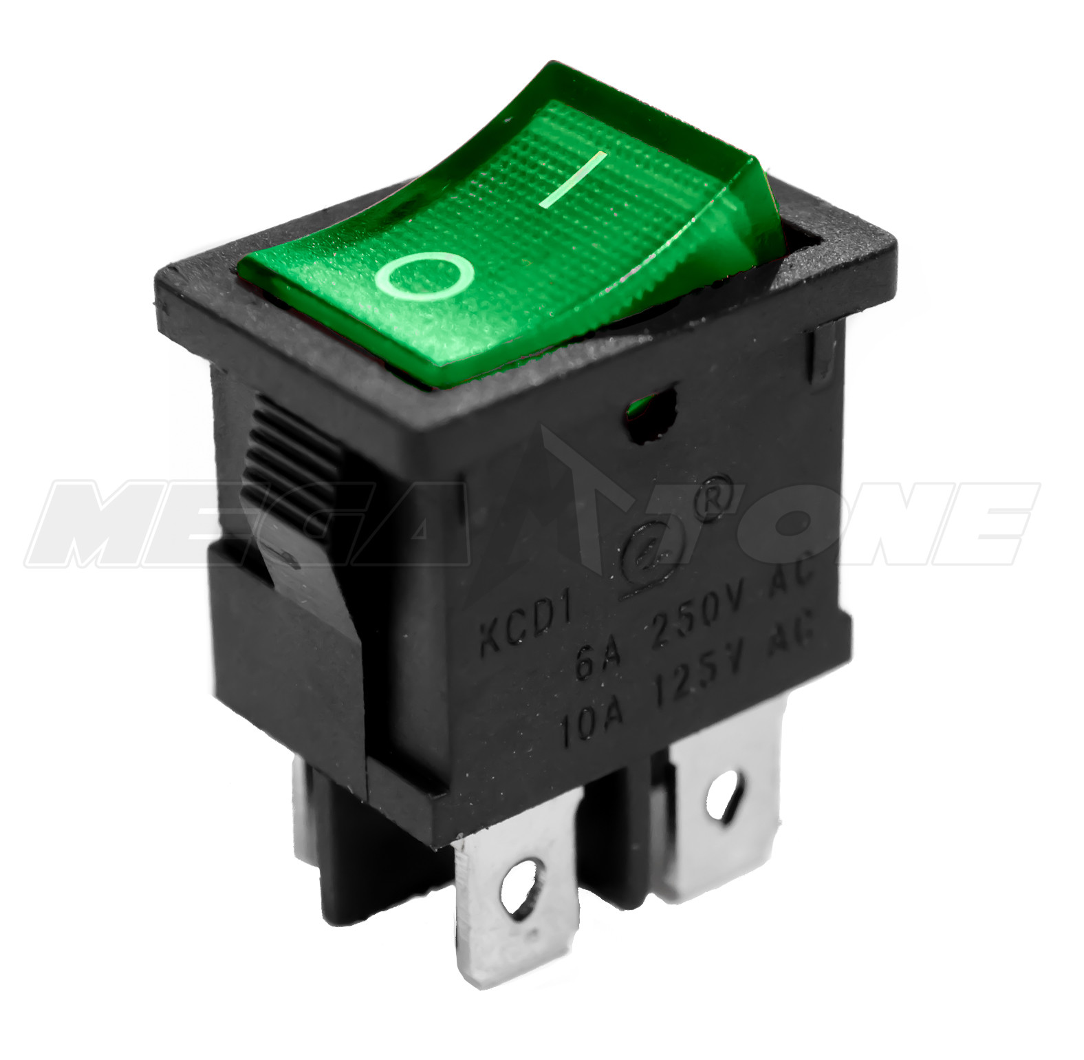 DPST KCD1 Mini Rocker Switch On-Off w/Green Lamp 6A/250VAC T85 - USA ...