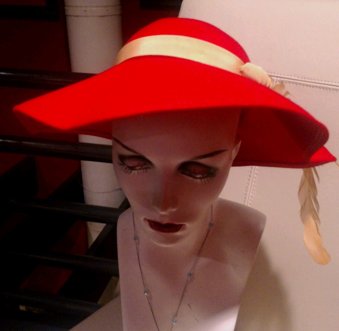 Vintage 40's Winner Red Felt Hat with Feathers Derby Floppy | eBay
