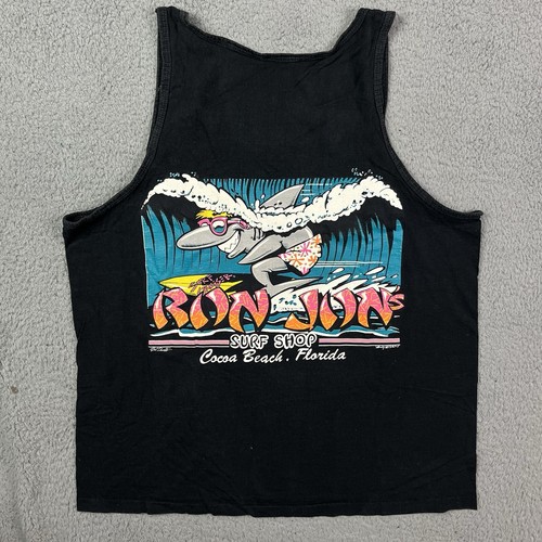 Vintage Ron-Jon Cocoa-Beach Surf Surfer Tank-Top Black Shark Shirt ...