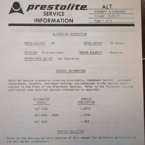 Prestolite ALT Series Alternator Service & Illustrated Parts Tech Data ...