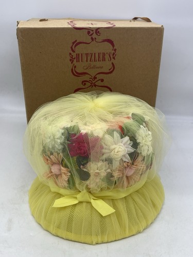 VTG 50s 60s Floral Net Bubble Top Yellow Hat : Easter Spring w/ Hutzler ...