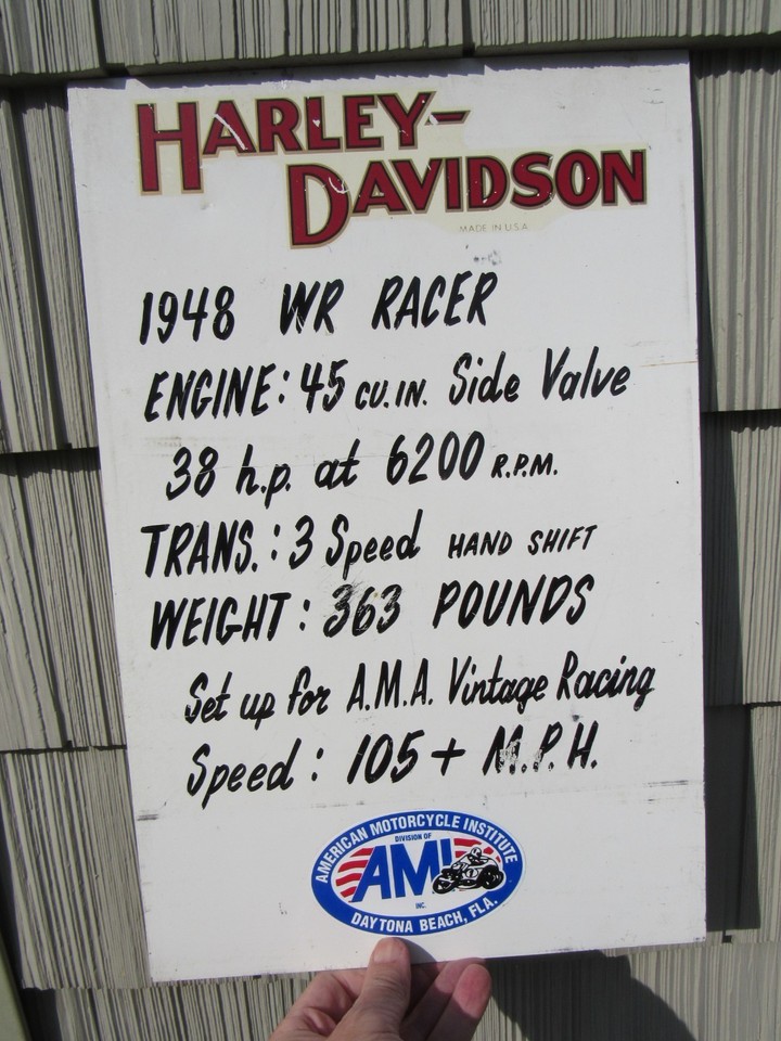 VINTAGE ORIGINAL HARLEY DAVIDSON AMI 1948 WR RACER SPECS SIGN | eBay