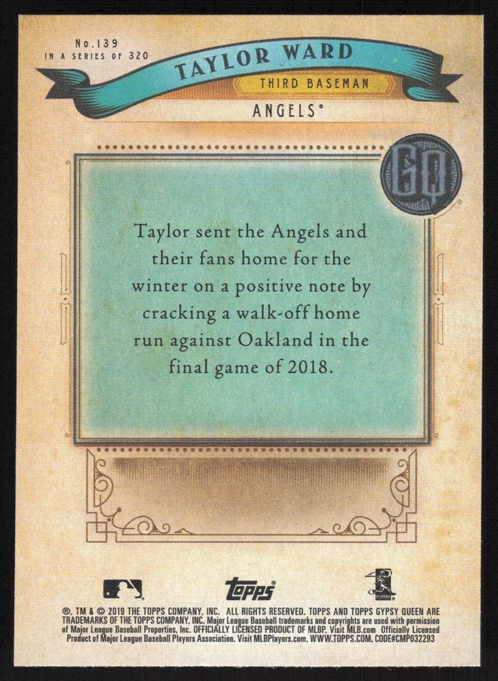 2019 Topps Gypsy Queen Taylor Ward RC #139 Los Angeles Angels | eBay