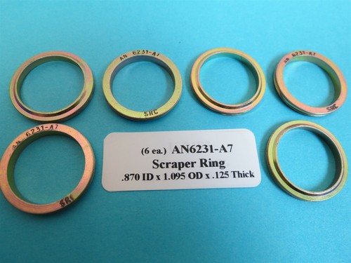 (6) AN6231-A7 Scraper Wiper Ring Alt. MS28776M2-7 Hydraulic .870 ID x 1 ...