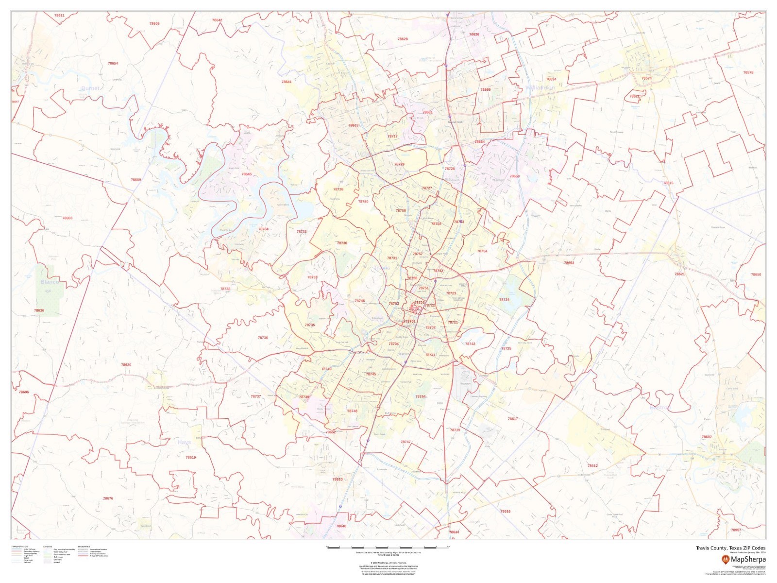Travis County, Texas ZIP Codes Laminated Wall Map (MSH) | eBay