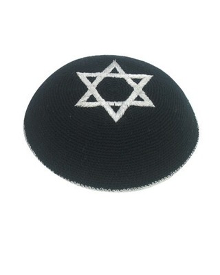 Kippa Kippa en tricot noir de 16 cm avec étoile brodée argentée Magen ...