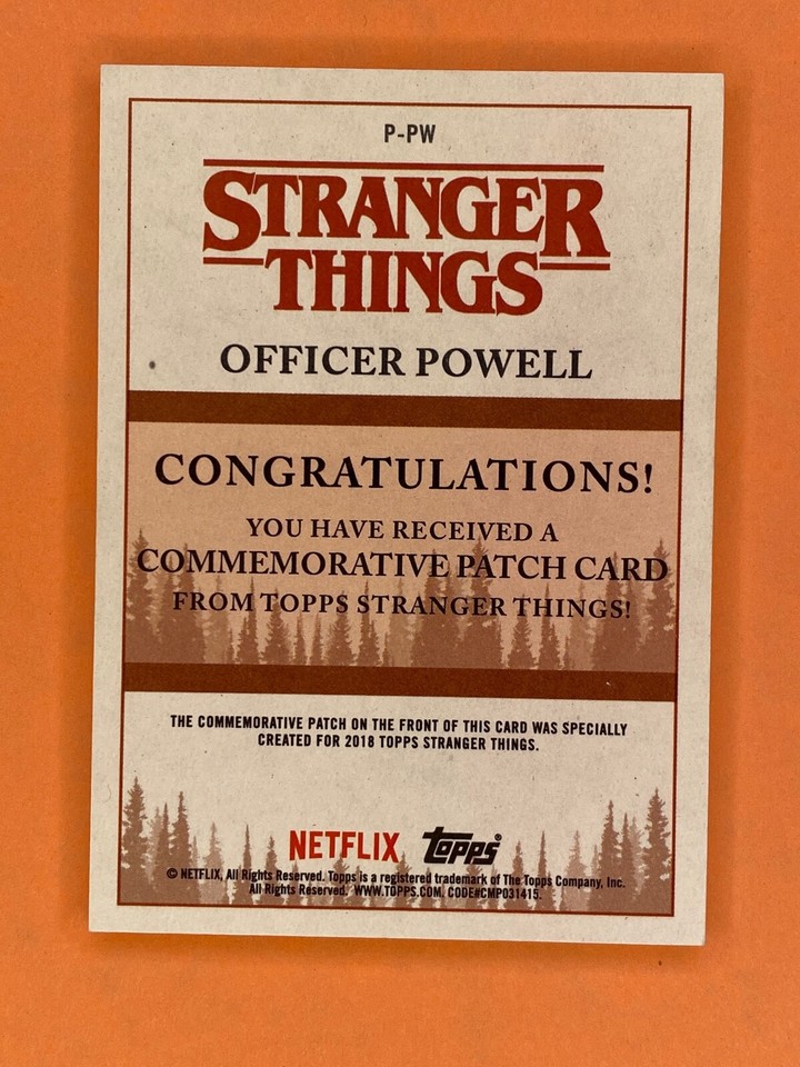 2018 Topps/Netflix Stranger Things PATCH Benny's Burger Officer Powell ...