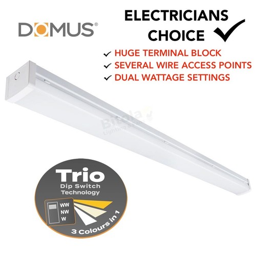 DOMUS BOLT-120 1200mm 4 FOOT LINEAR LED BATTEN CEILING LIGHT FLUSH TRI ...