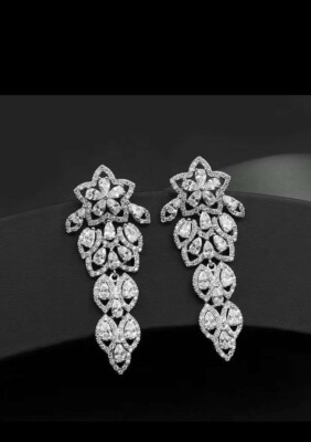 Long Clip On Earrings, Drag Queen , Silver Diamante Crystal Bling ...