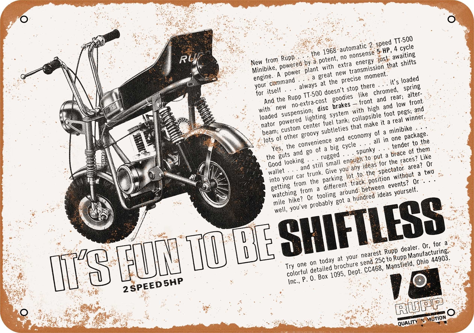 METAL SIGN - 1968 Rupp Minibikes - Vintage Look Reproduction | eBay