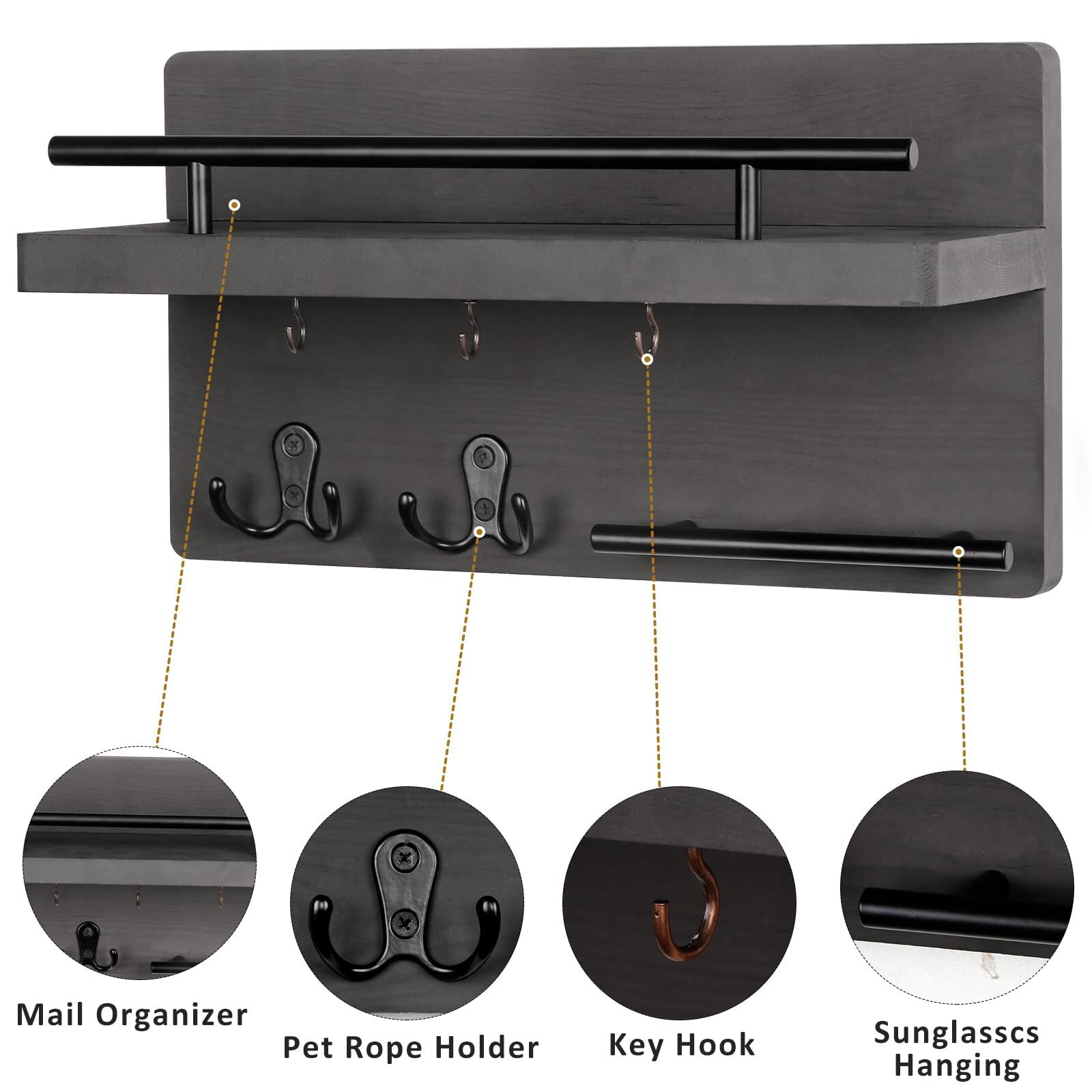 OurWarm Key Holder for Wall Decorative with 5 Key Hooks Wall Mounted ...