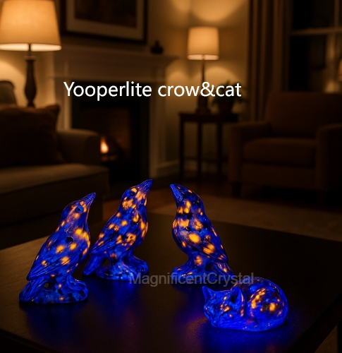 2pcs Yooperlite Crow & Cat UV Light Glow Reactive Set Healing Home ...