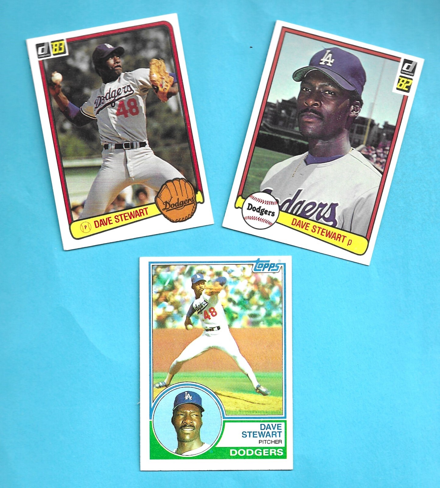 3 CARD DAVE STEWART RC LOT! LOS ANGELES DODGERS 82/83/84 Topps/Donruss ...