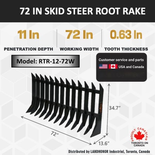 Skid Steer Quick Attach 72 IN Skid Steer Root Rake | eBay