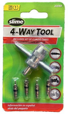 Slime 20088 Valve 4-Way Tool Plus Valve Cores for All Types Tire Car ...