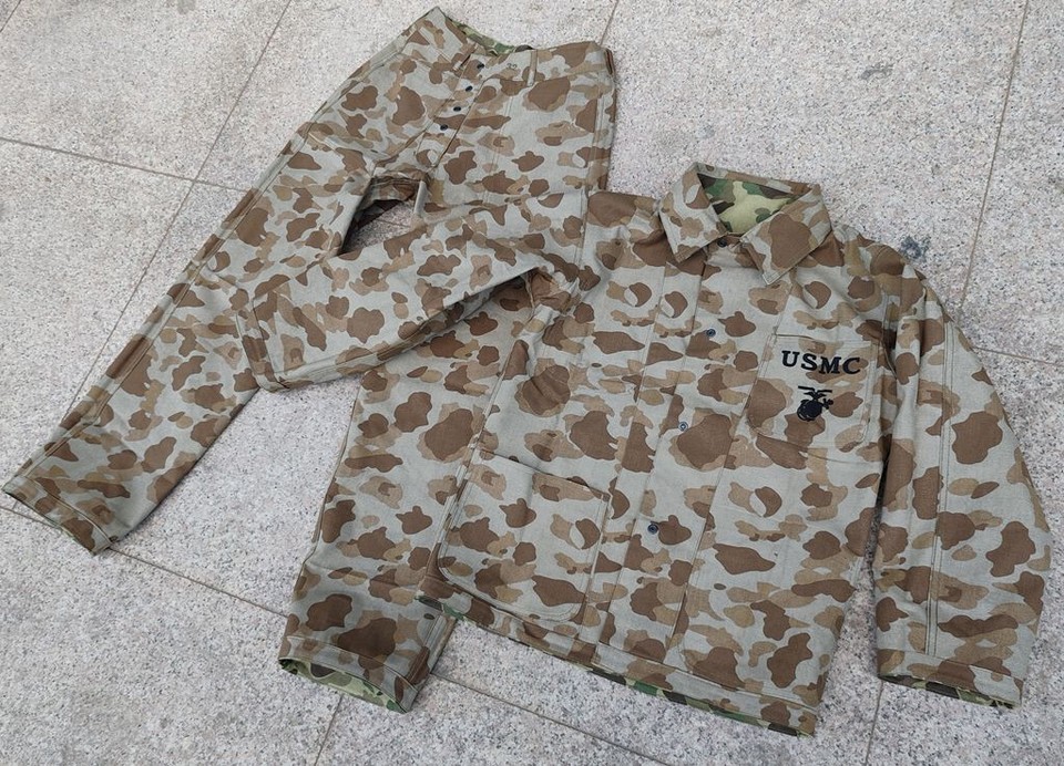 USMC P42 WW2 HBT Frogskin Camouflage Reversible Jacket TROUSERS SET ...
