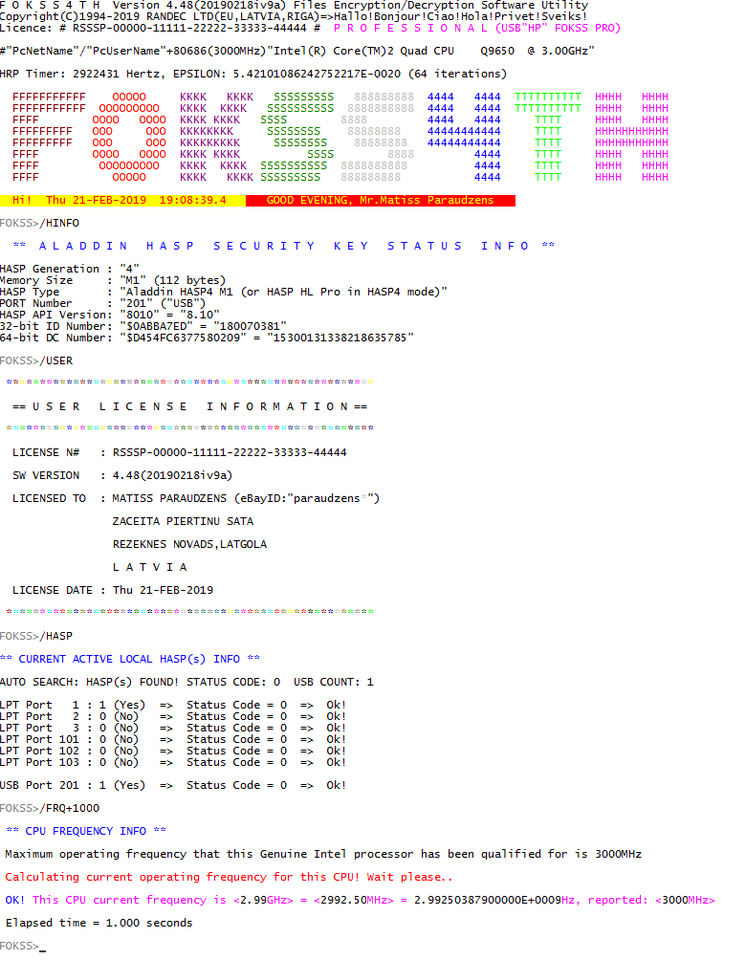 RANDEC FOKSS4th PRO Software with Aladdin HASP USB HASP4 M1 Security ...